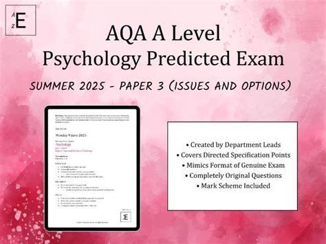Summer 2025 Aqa A Level Psychology Predicted Exams Papers 1 3 Teaching Resources