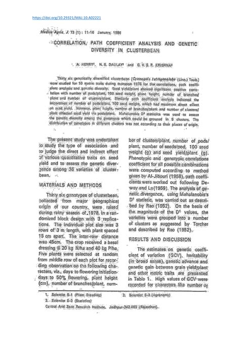 Pdf Correlation Path Coefficient Analysis And Genetic Diversity In