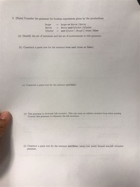 solved 5 [25pts consider the grammar for boolean
