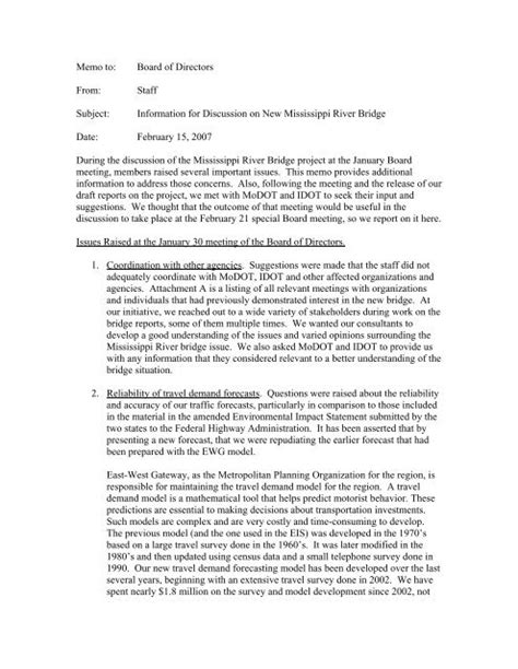 Memo To Board Of Directors From East West Gateway