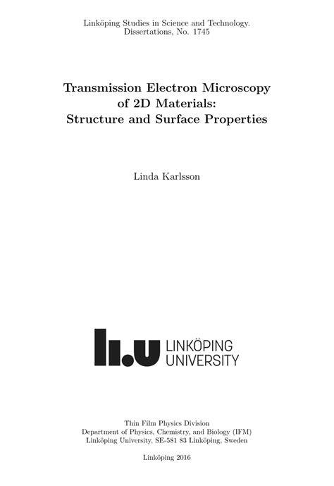 Transmission Electron Microscopy Of 2d Materials Structure And Surface
