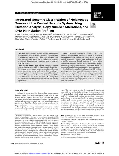 Integrated Genomic Classification Of Melanocytic Tumors Of The Central