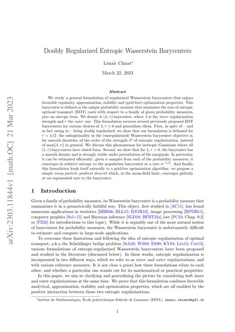 Pdf Doubly Regularized Entropic Wasserstein Barycenters