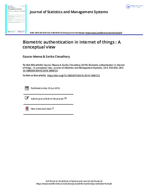 pdf biometric authentication in internet of things a conceptual view