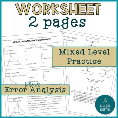 Proofs With Similar Triangles Theorems Notes And Worksheet For Geometry