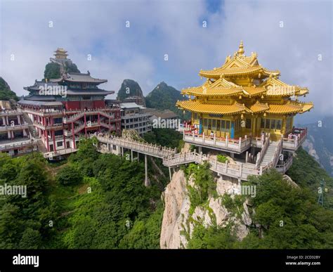 Aerial View Of The Laojun Temple A Taoist Temple Of 2200 Meters Above