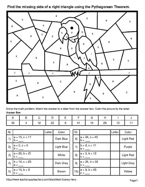 Pythagorean Theorem Coloring Worksheets Color By Code By Math Games Hero