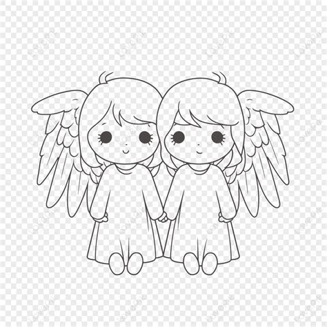 두 개의 작은 천사 개요 스케치 그림이 있는 천사 색칠 페이지 벡터두꺼운 선개요 예술 Png 일러스트 무료 다운로드 Lovepik