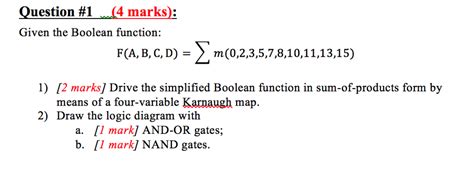 solved uestion marks given the boolean function f a b c d