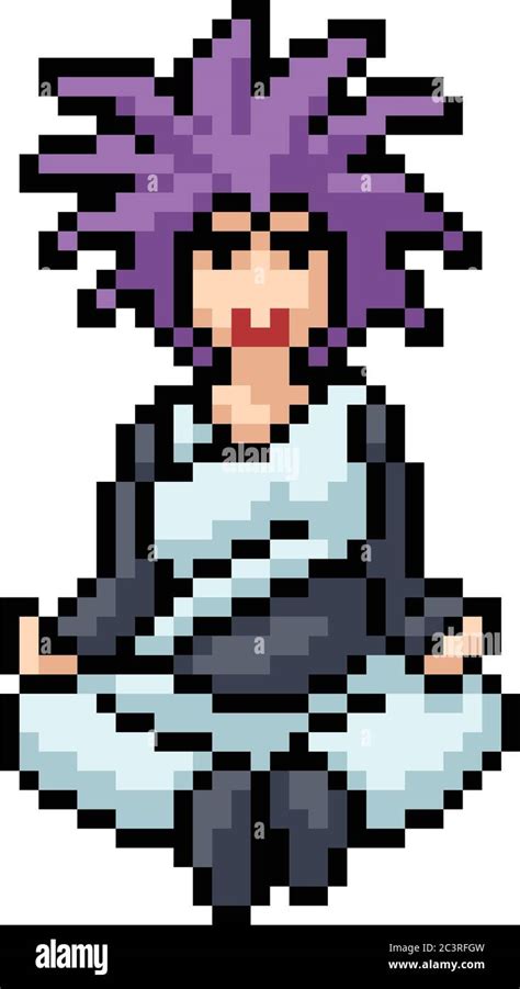 Vector Pixel Art Meditate Cult Isolated Cartoon Stock Vector Image