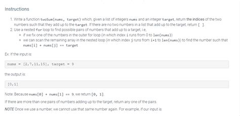 Solved Instructions 1 Write A Function Two Sumnums