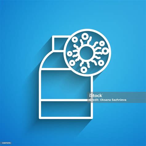 파란색 배경에 분리 된 바이러스 및 박테리아 아이콘이있는 흰색 선 병 분석 미생물 연구 진단 긴 그림자 벡터 일러스트레이션 0명에 대한 스톡 벡터 아트 및 기타 이미지