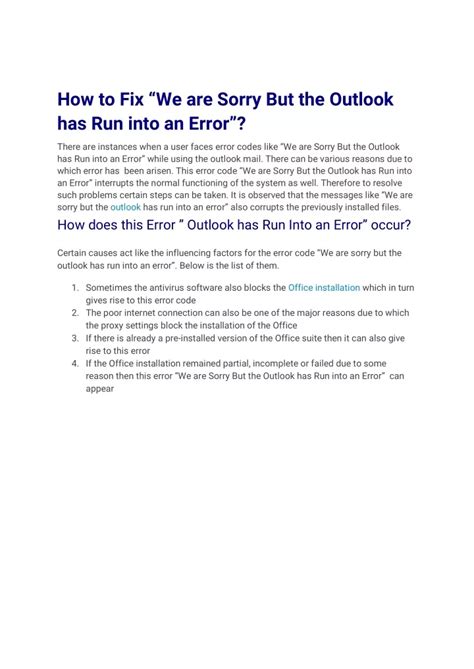Ppt We Are Sorry But The Outlook Has Run Into An Error” Powerpoint