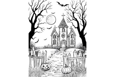 Halloween Scene Adult Coloring Page Graphic By Forhadx5 · Creative Fabrica