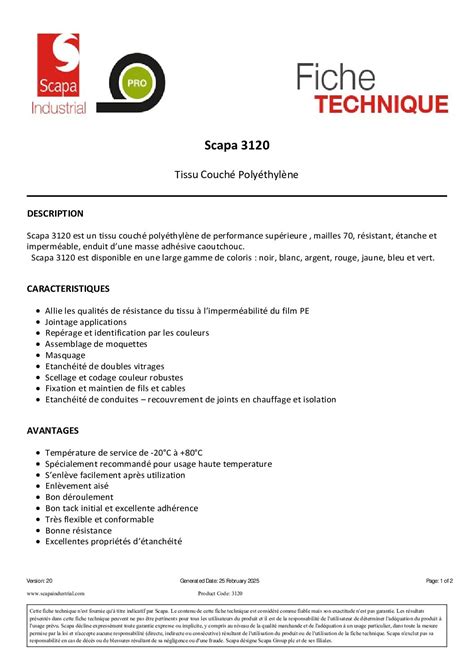 3120 Technical Data Fr Scapa Industrial