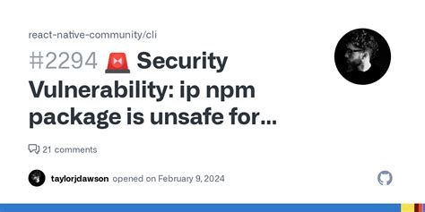 🚨 security vulnerability ip npm package is unsafe for use as of v1 1 8