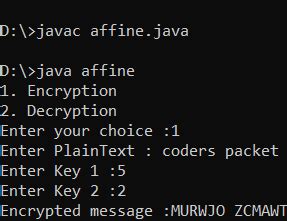 Affine Cipher By Java Shiddhant