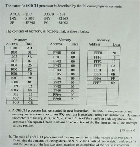 Solved The State Of A 68hc11 Processor Is Described By The
