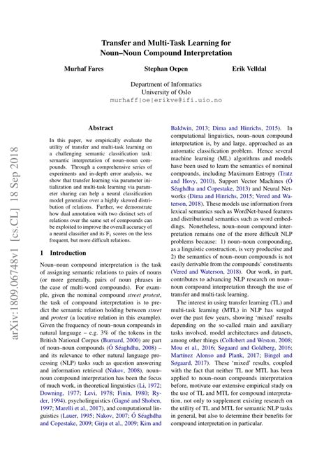 Pdf Transfer And Multi Task Learning For Noun Noun Compound