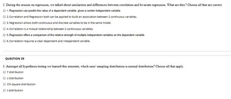 Solved 2 During The Session On Regression We Talked About