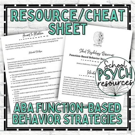 Fba Function Based Behavior Recommendations Intervention Bip Cheat Sheet