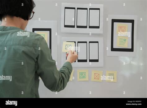 User Experience Ux Designer Designing Web On Smart Phone Tablet Layout