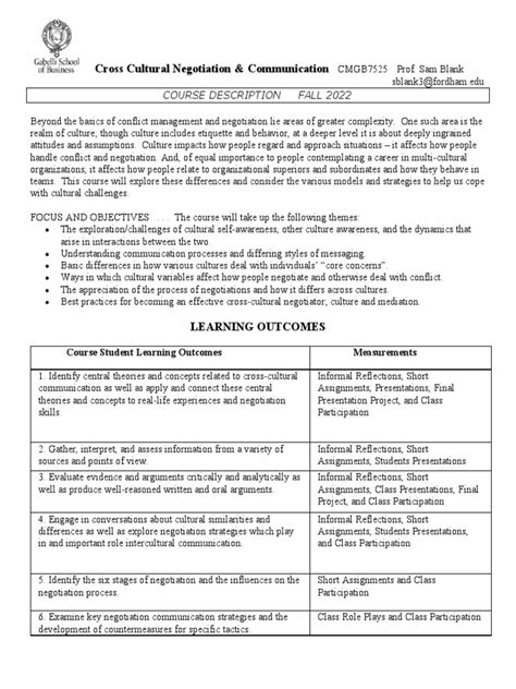 cross cultural negotiation and communication syllabus pdf