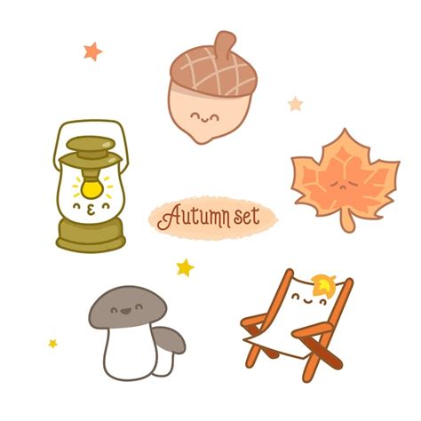 Premium Vector Vector Set Of Kawaii Elements Collection For Autumn