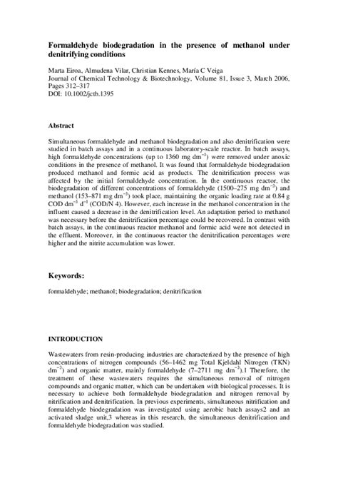 pdf biodegradation of formaldehyde and methanol under denitrification
