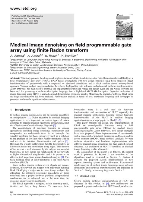 Pdf Medical Image Denoising On Field Programmable Gate Array Using Finite Radon Transform