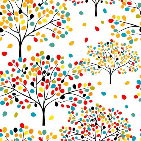 Seamless Pattern Of Trees With Colored Leaves Hand Drawing Not AI Vector Illustration Stock
