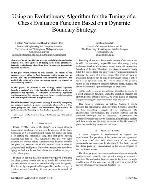 Using An Evolutionary Algorithm For The Tuning Of A Chess