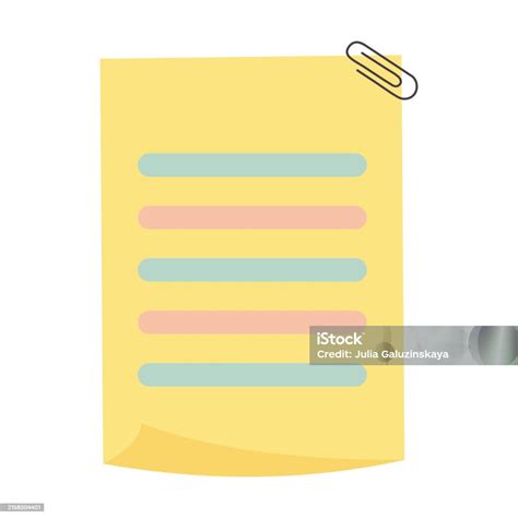 Memo Notepad With A Paper Clip Cute Notebook Template For Notes With Lined Pastel Design Stock