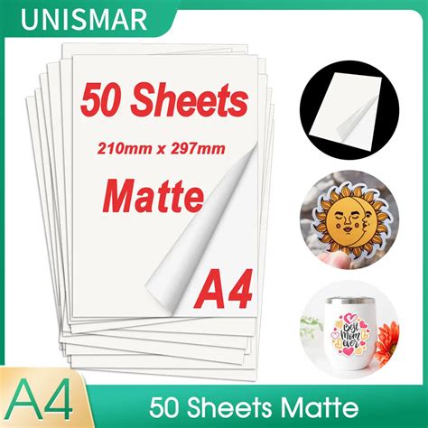 잉크젯 프린터용 무광택 인쇄용 비닐 스티커 용지 방수 자체 접착 인쇄 용지 A4 매트 Diy 라벨 스티커 50 장인쇄 용지 Aliexpress