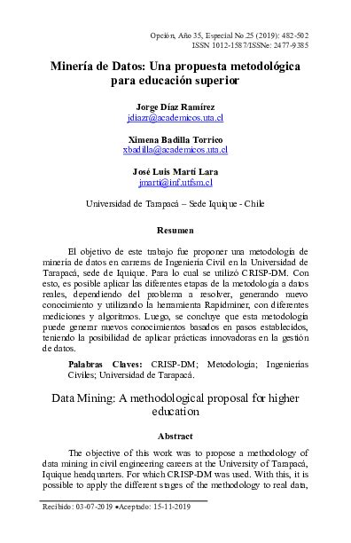 Pdf Data Mining A Methodological Proposal For Higher Education Jorge Diaz Ramirez And Jose