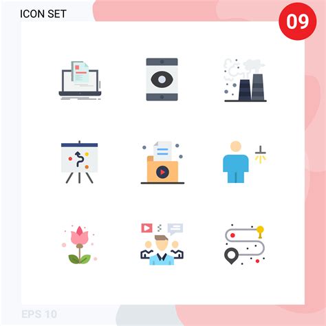 Group Of 9 Modern Flat Colors Set For Folder Document Factory Strategy Board Editable Vector