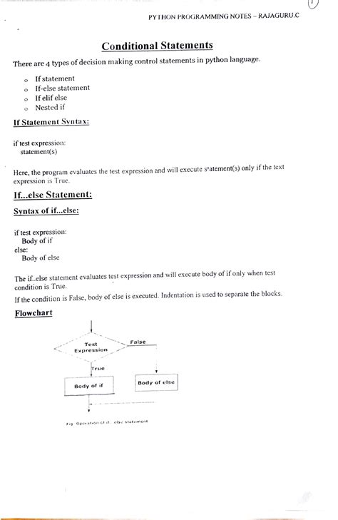 Python Notes For St Sem Engineering PYTHON PROGRAMMING NOTES RAJAGURU Conditional