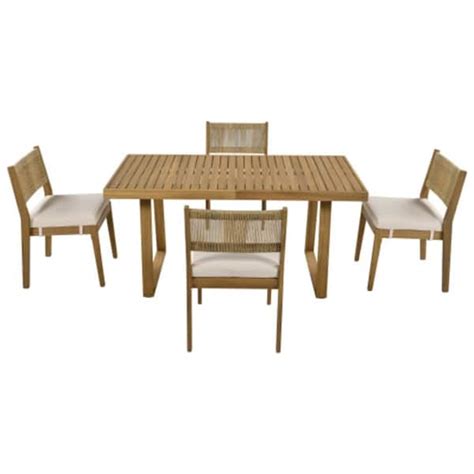 Ridstar 5 Piece Brown Acacia Wood Outdoor Dining Set With Beige
