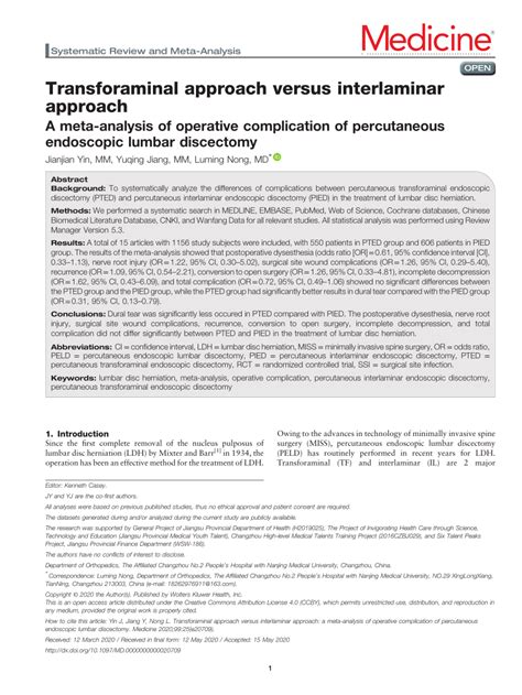 Pdf Transforaminal Approach Versus Interlaminar Approach A Meta