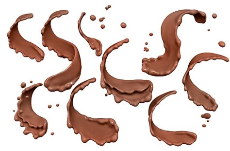 스플래시 초콜릿 스플래시 커피 3d 일러스트레이션 세트 추상적이고 고립된 3d 렌더링 달콤한 음식에 대한 스톡 사진 및 기타 이미지 달콤한 음식 물이 튀는 방울