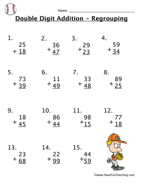 Double Digit Addition With Regrouping Worksheet Have Fun Teaching Printable Pdf Template