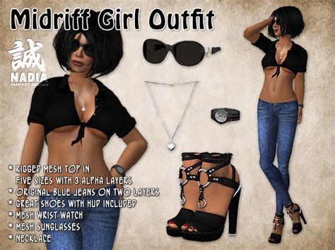 Second Life Marketplace ~nadia~ Midriff Girl Outfit Black