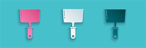 파란색 배경에 고립 된 종이 컷 퍼티 나이프 아이콘 주걱 수리 도구 스패클링 또는 페인트 악기 종이 아트 스타일입니다 벡터 일러스트레이션 3차원 형태에 대한 스톡 벡터 아트