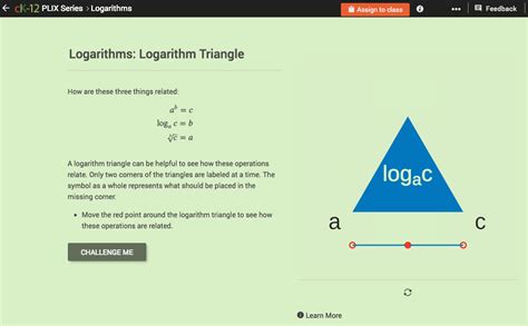 Logarithms Logarithm Triangle Interactive For 10th 12th Grade