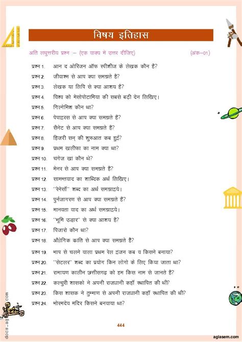 CGBSE Class Question Bank History Topic Wise Practice Questions AglaSem