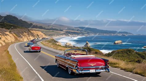 Classic Car Cruise Coastal Highway Nostalgia With 1950s Convertibles