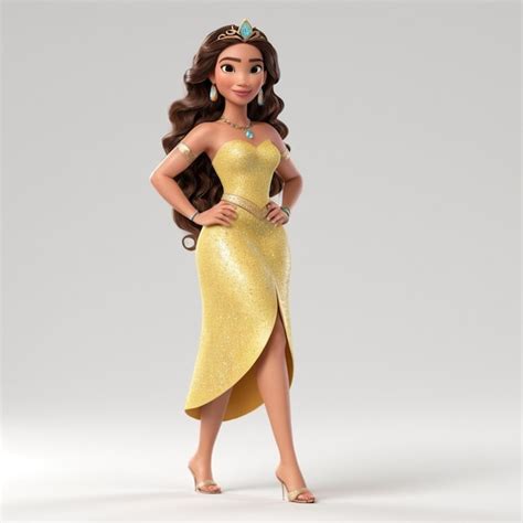 La Princesa Moana Con Un Vestido De Brillo Amarillento Vector Premium