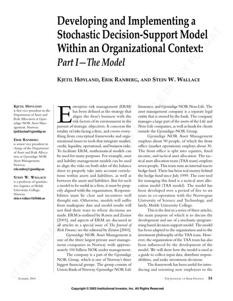 Pdf Developing And Implementing A Stochastic Decision Support Model Within An Organizational