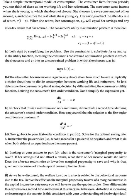 Solved Take A Simple Intertemporal Model Of Consumption The