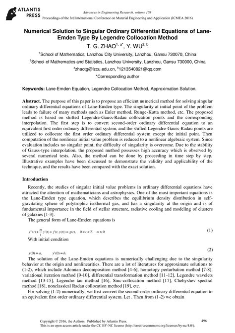 Pdf Numerical Solution To Singular Ordinary Differential Equations Of Lane Emden Type By